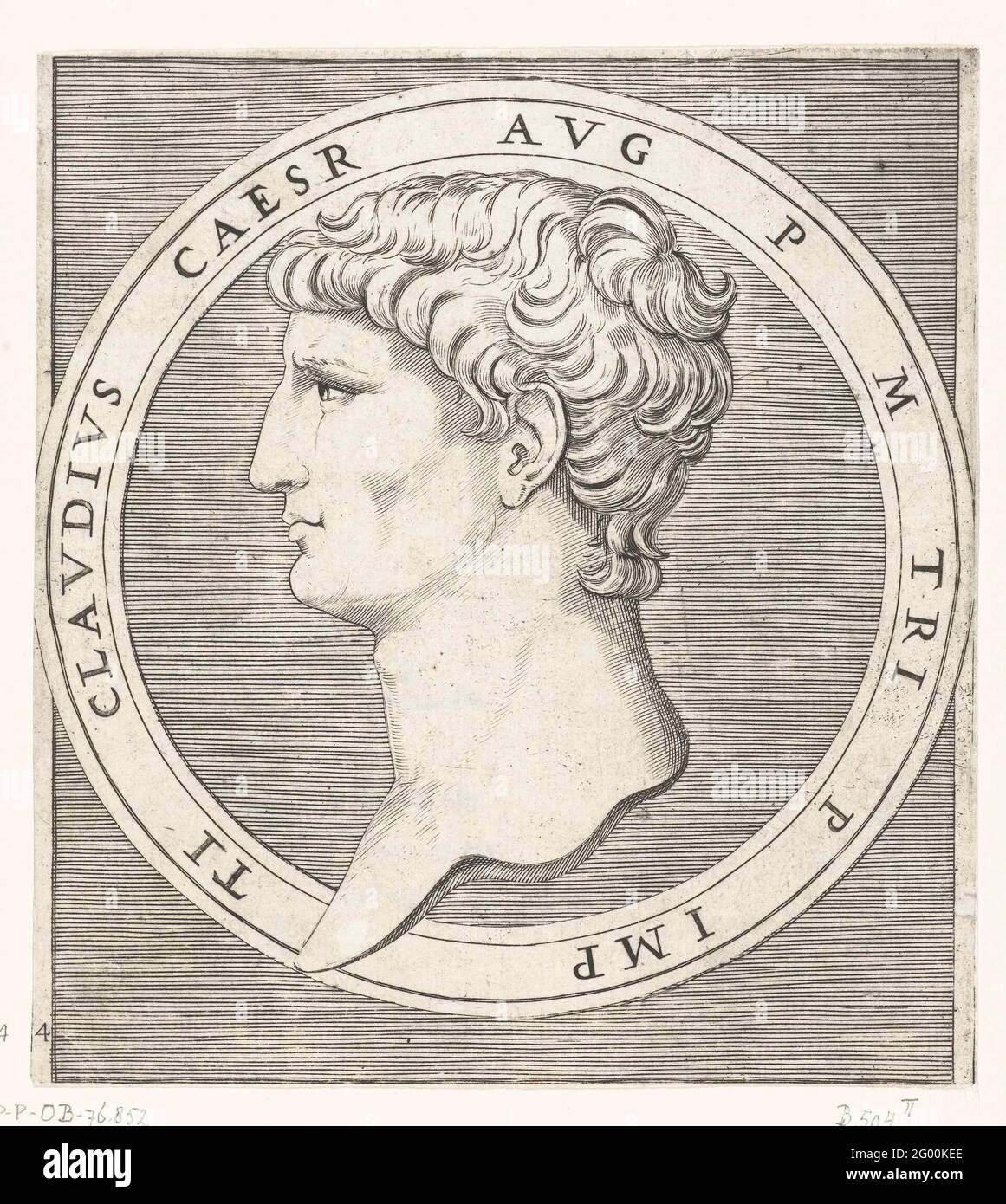 Portrait of emperor claudius i in round frame; Ti Claudius Caesar Aug P ...