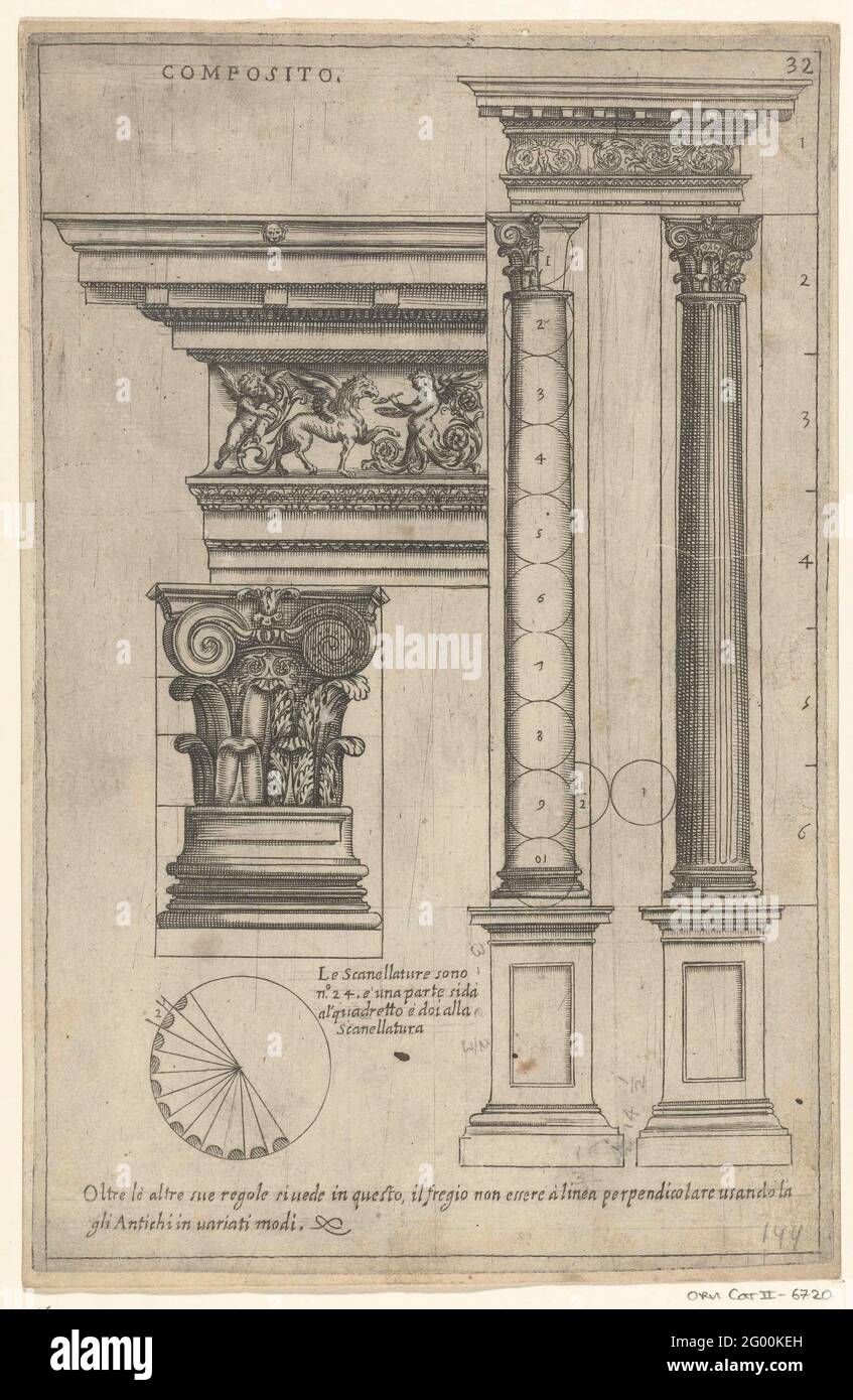 Two composite columns with pads, capitals, a head frame and details ...