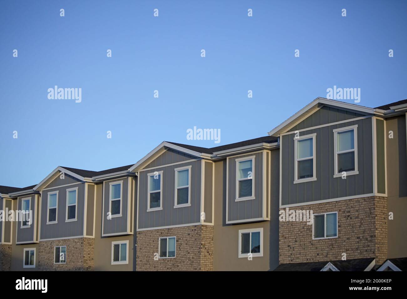 Shot of the houses similar to each other creating a pattern in the ...