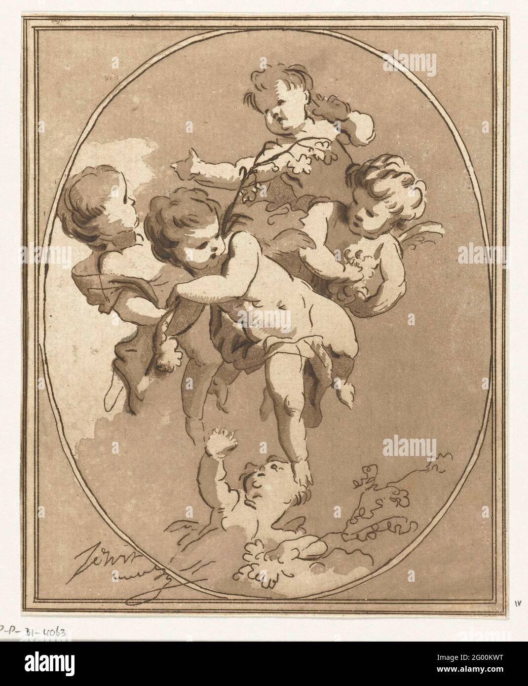 Five putti with flower branches Stock Photo - Alamy