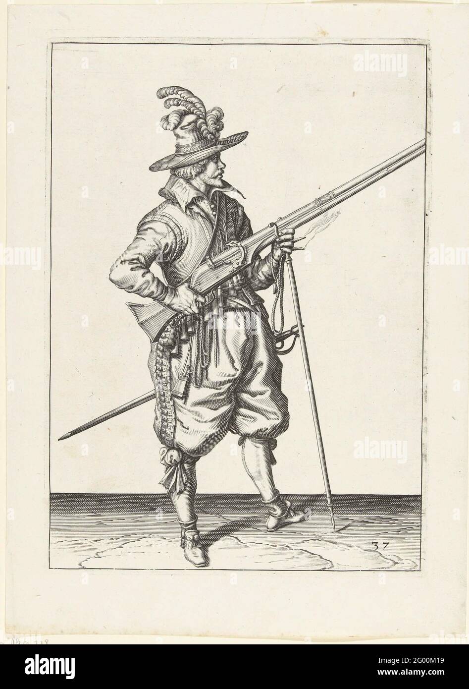 Soldier on guard that his musket hold up at his right-hand side, his ...