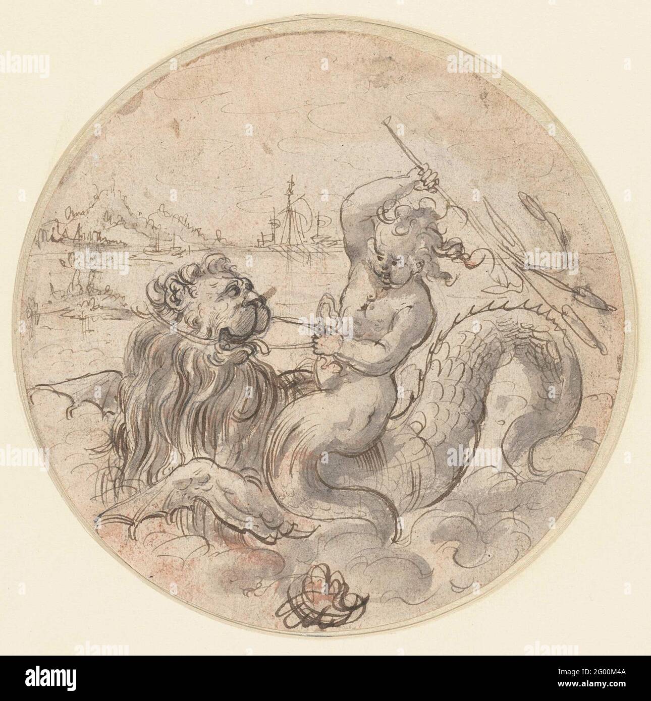 Young marine man (?) On a sea monster Stock Photo - Alamy