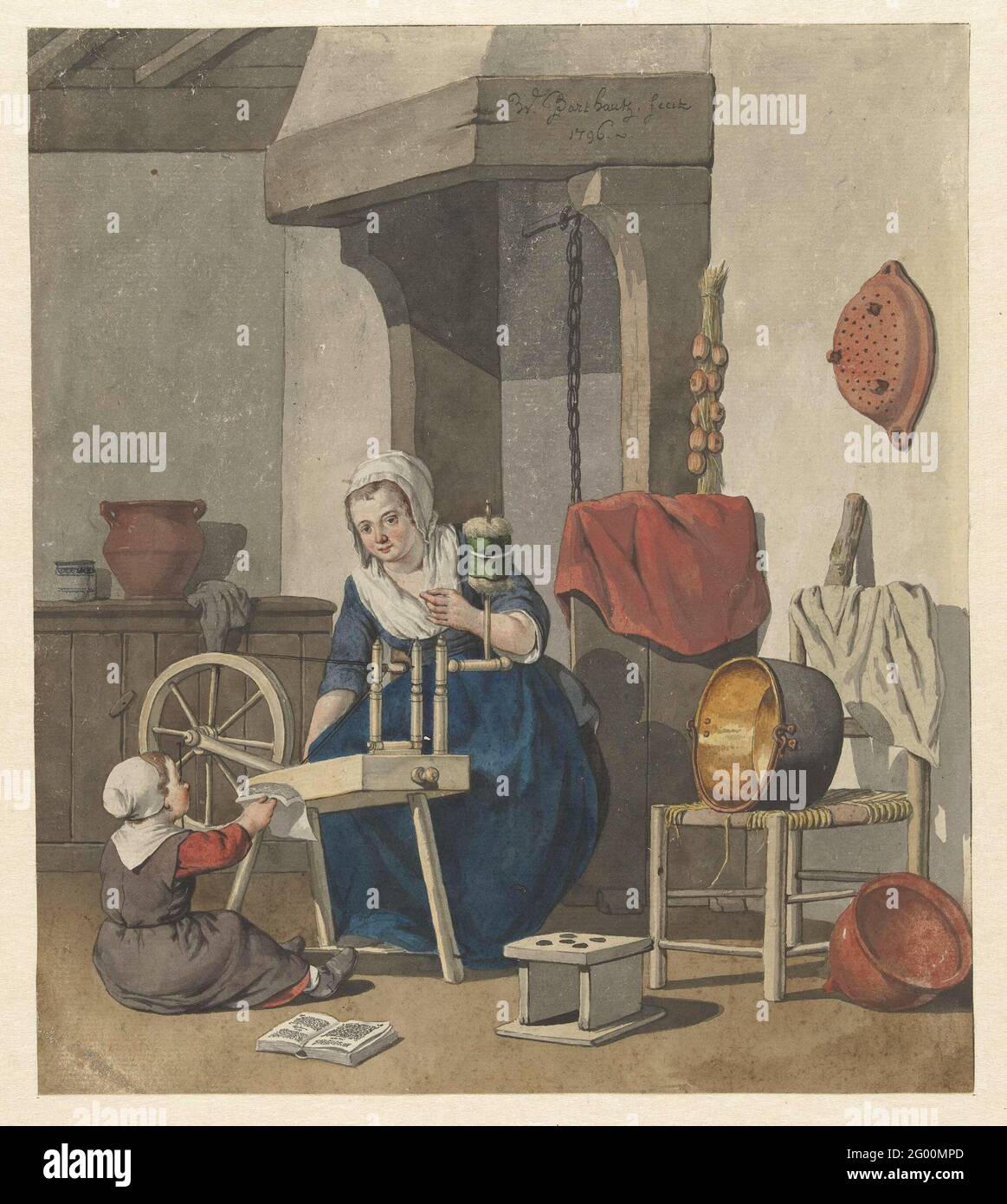 Interior with a spinning woman with a child Stock Photo - Alamy