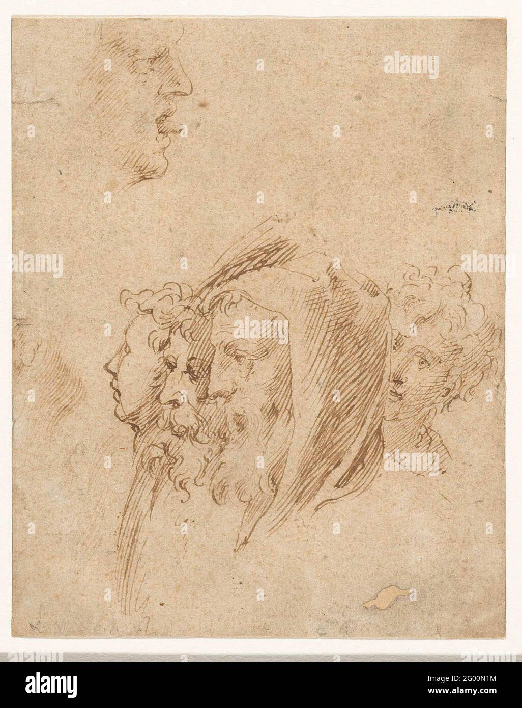 Four heads of men in succession. Four men's heads, one of which sticks ...