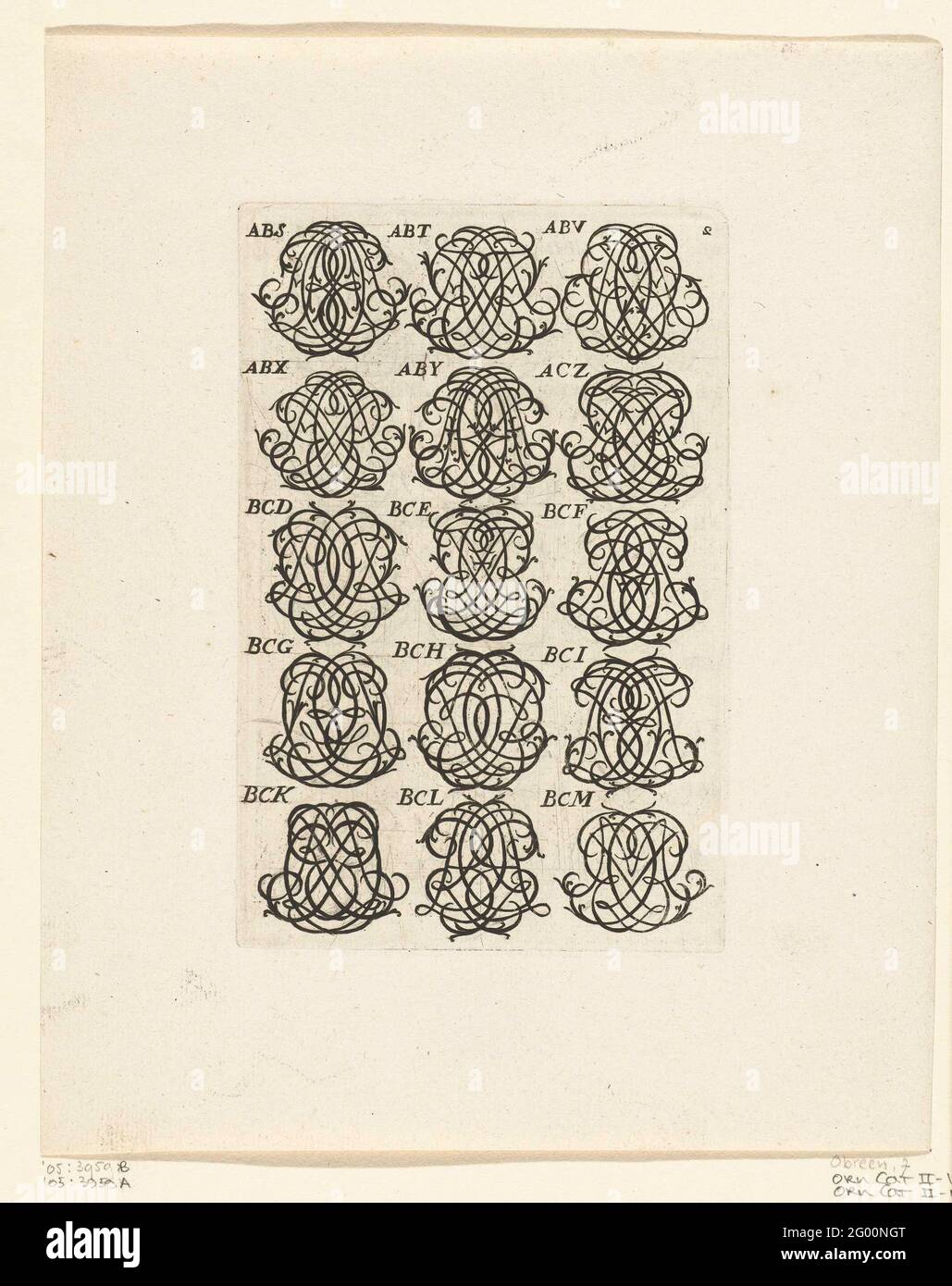 Fifteen letter monograms (ABS-BCM); Livre Nouveau et utile. From series ...