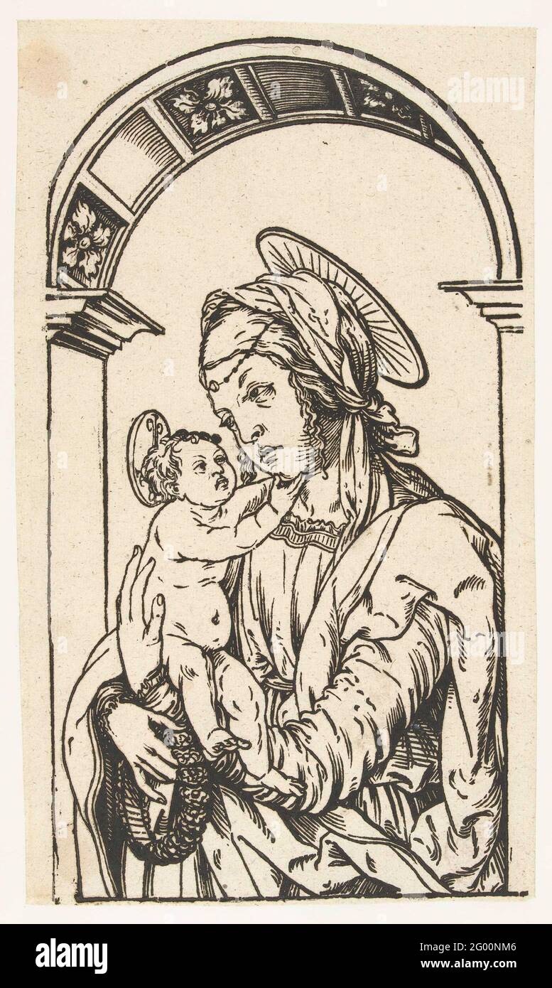 Maria with child under a bow. Maria with the Christ child sitting on ...