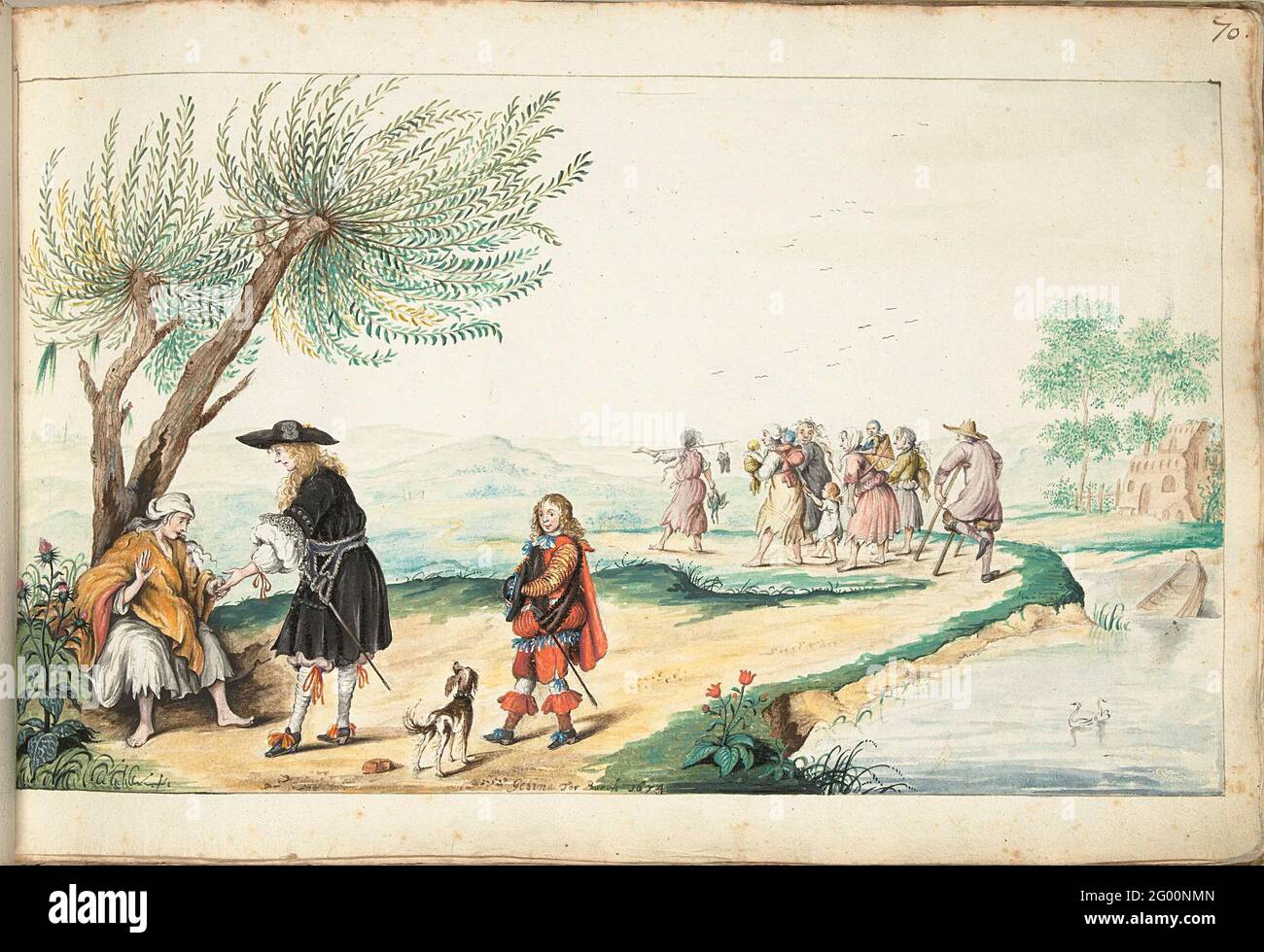 Gypsy reads the hand of a Lord (Moses?). A gypsy is reading the hand of ...