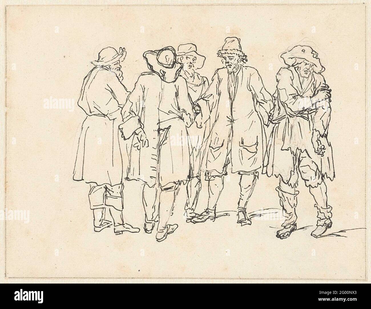 Sketch of five standing men Stock Photo - Alamy