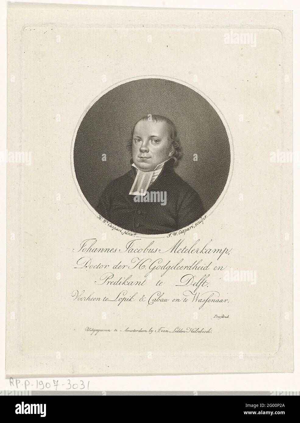 Portrait of Johannes Jacobus Metelerkamp. Portrait in round list of ...