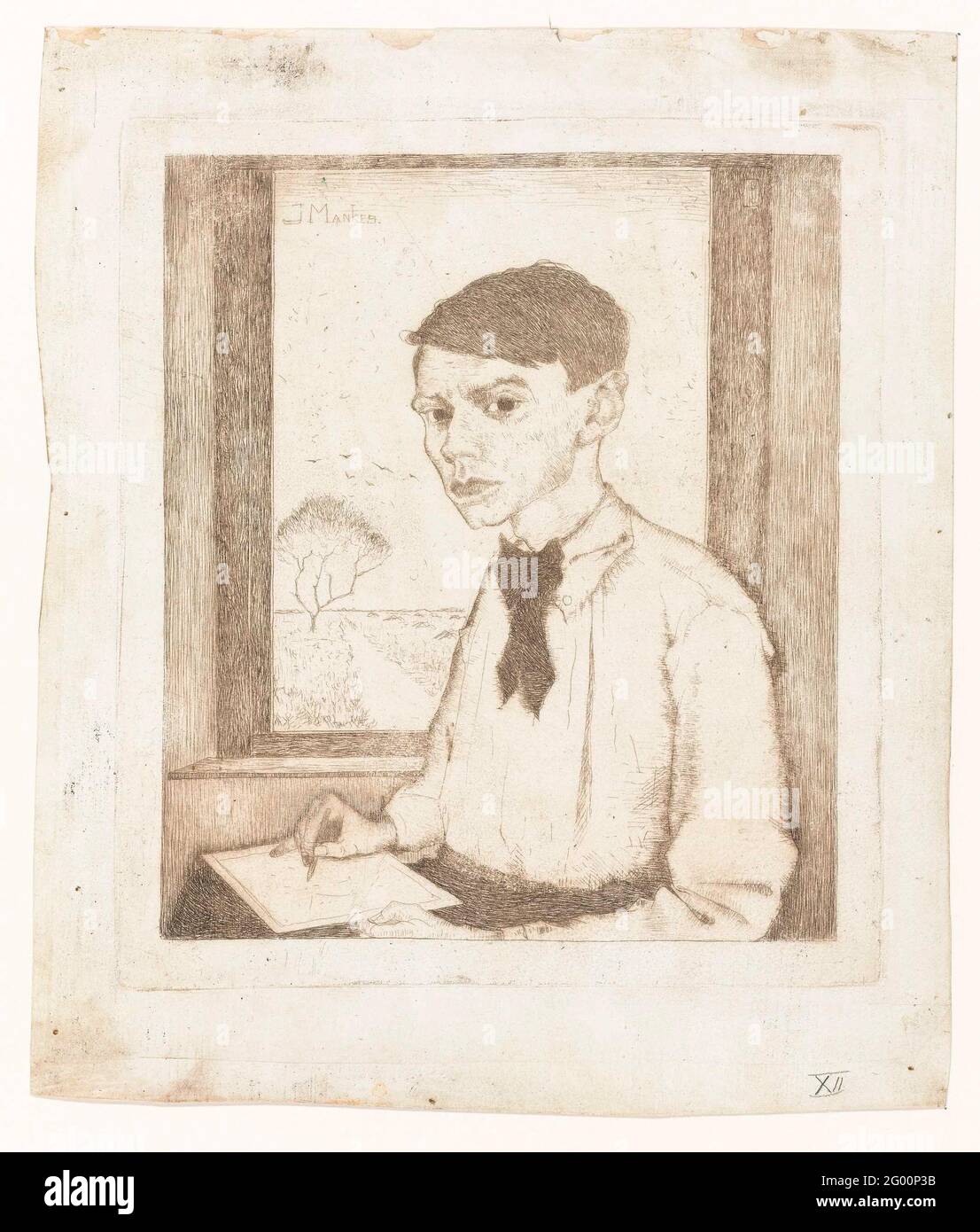 Self-portrait drawing at a window Stock Photo - Alamy