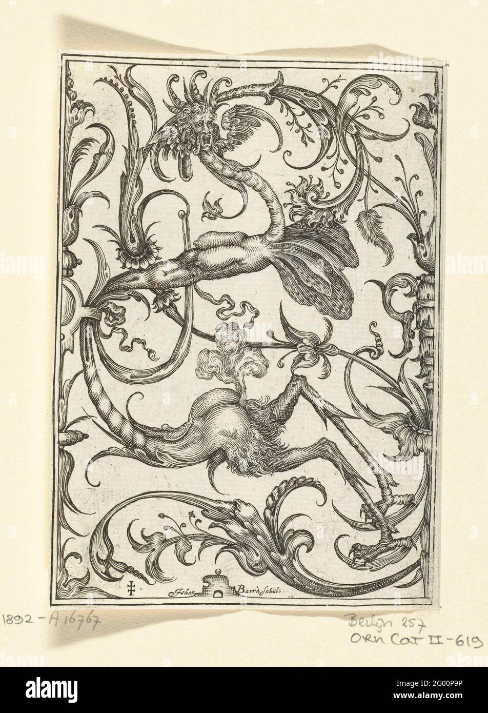 Panel with leaf raft and dragon; The grotesco. The top and bottom of ...