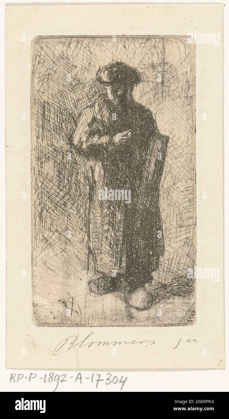 Artist on clogs with draw folder under his arm. Artist in a long coat ...