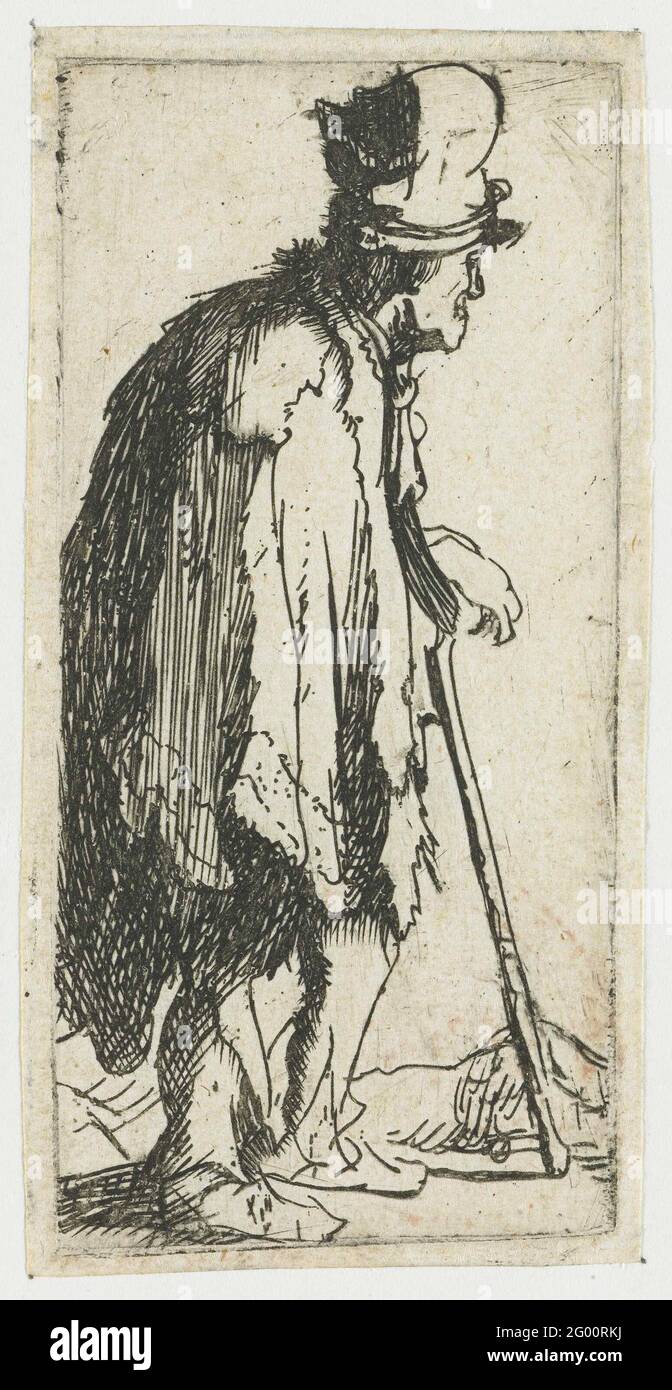 Beggar, with deformed hand, leaning on a stick Stock Photo - Alamy