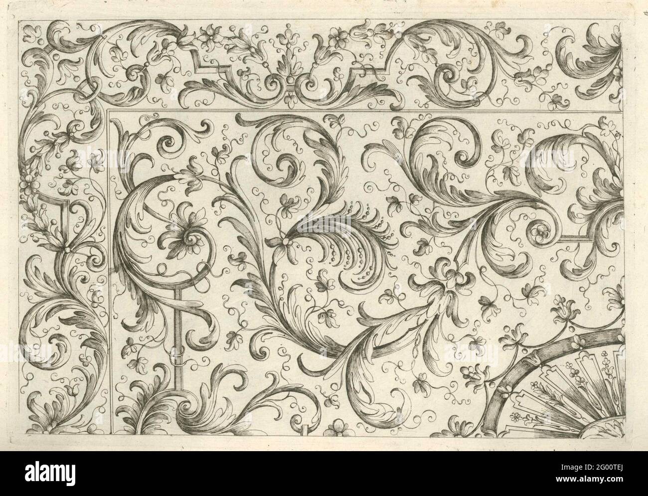 Quarter of panel, decorated with leaf raft and flowers. Design table ...
