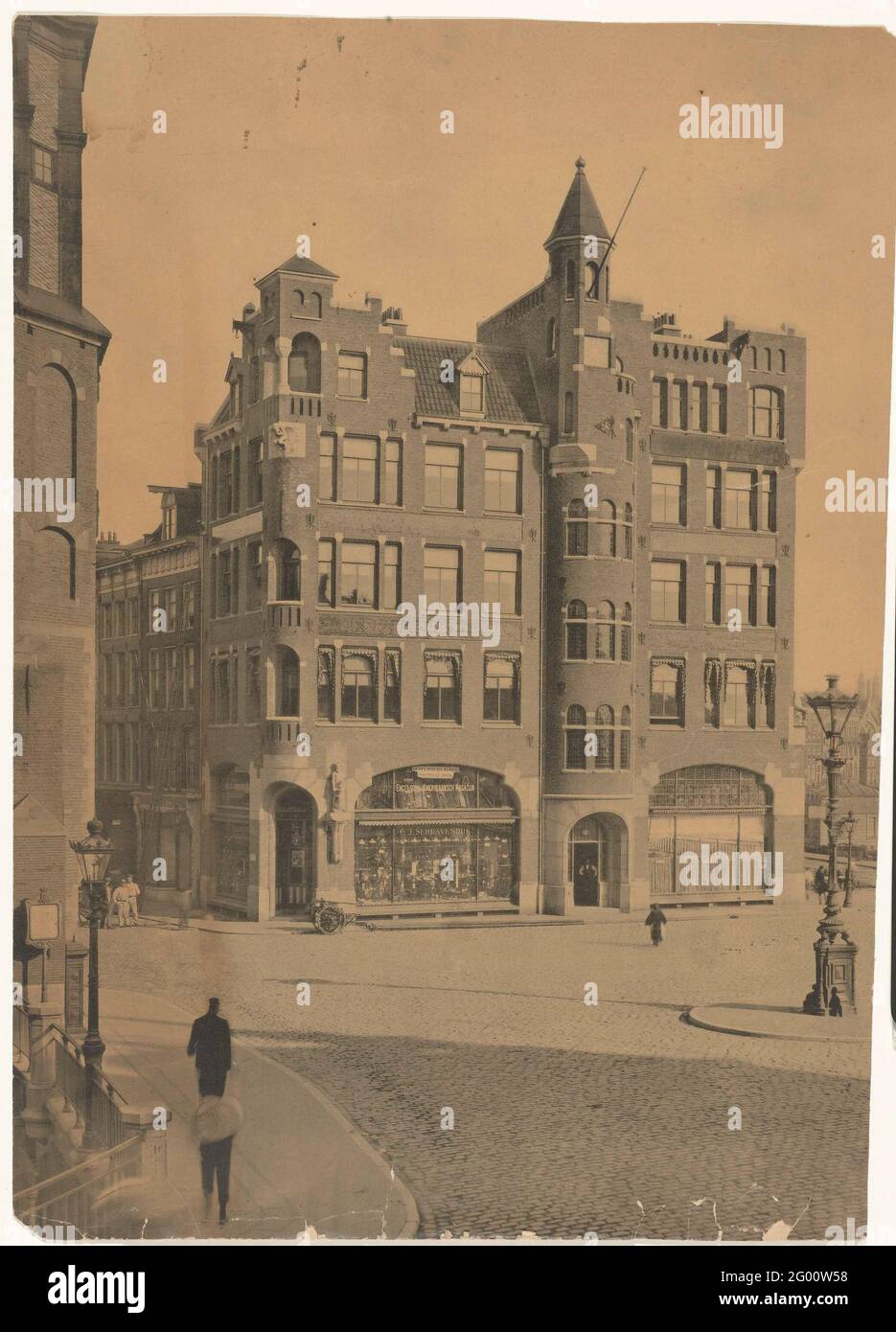 View of a street corner in Amsterdam. At the bottom of the building on ...