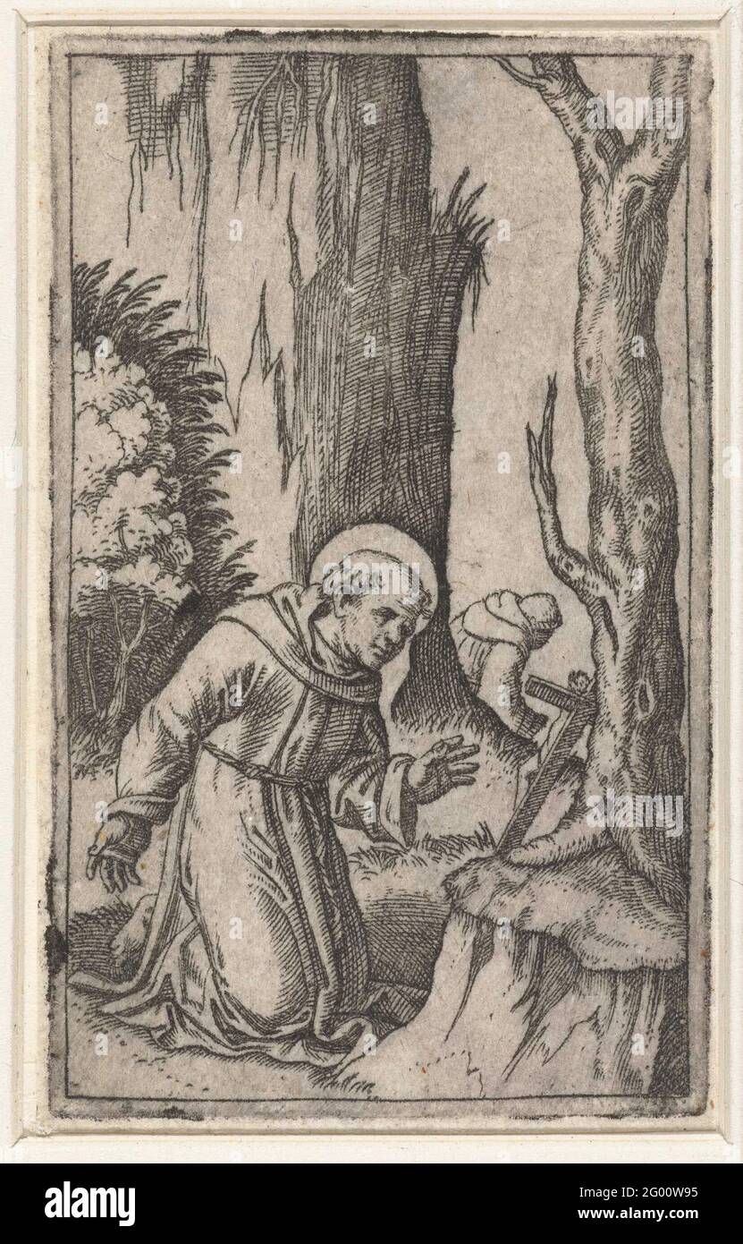 Saint Francis of Assisi kneeling for crucifix Stock Photo - Alamy