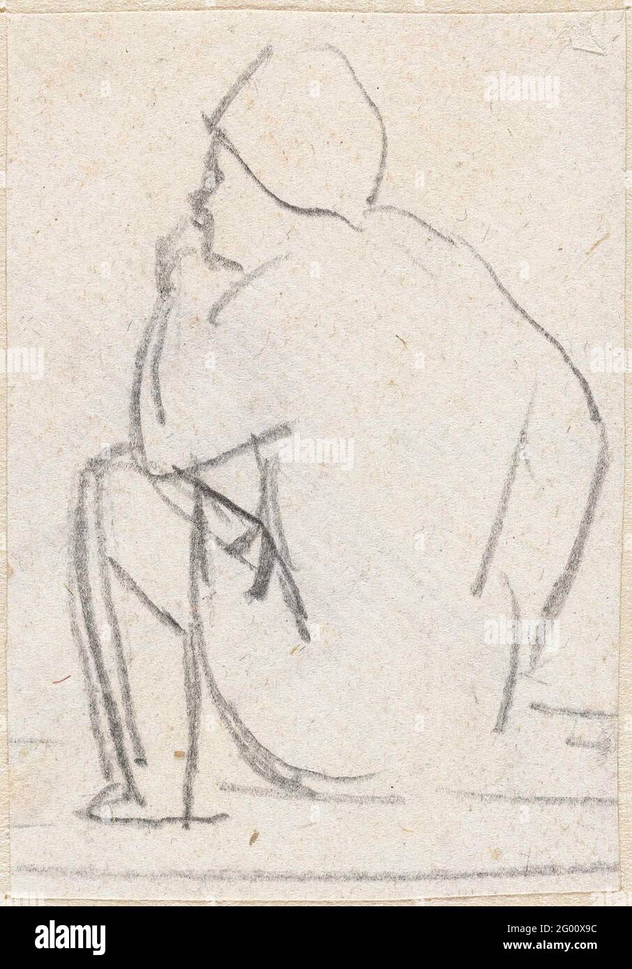 Sketch of a sitting man, seen on the back Stock Photo - Alamy