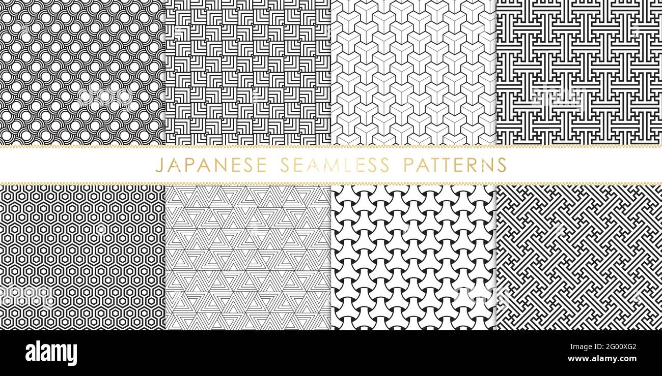 Set of abstract geometric japanese seamless pattern black and white ...
