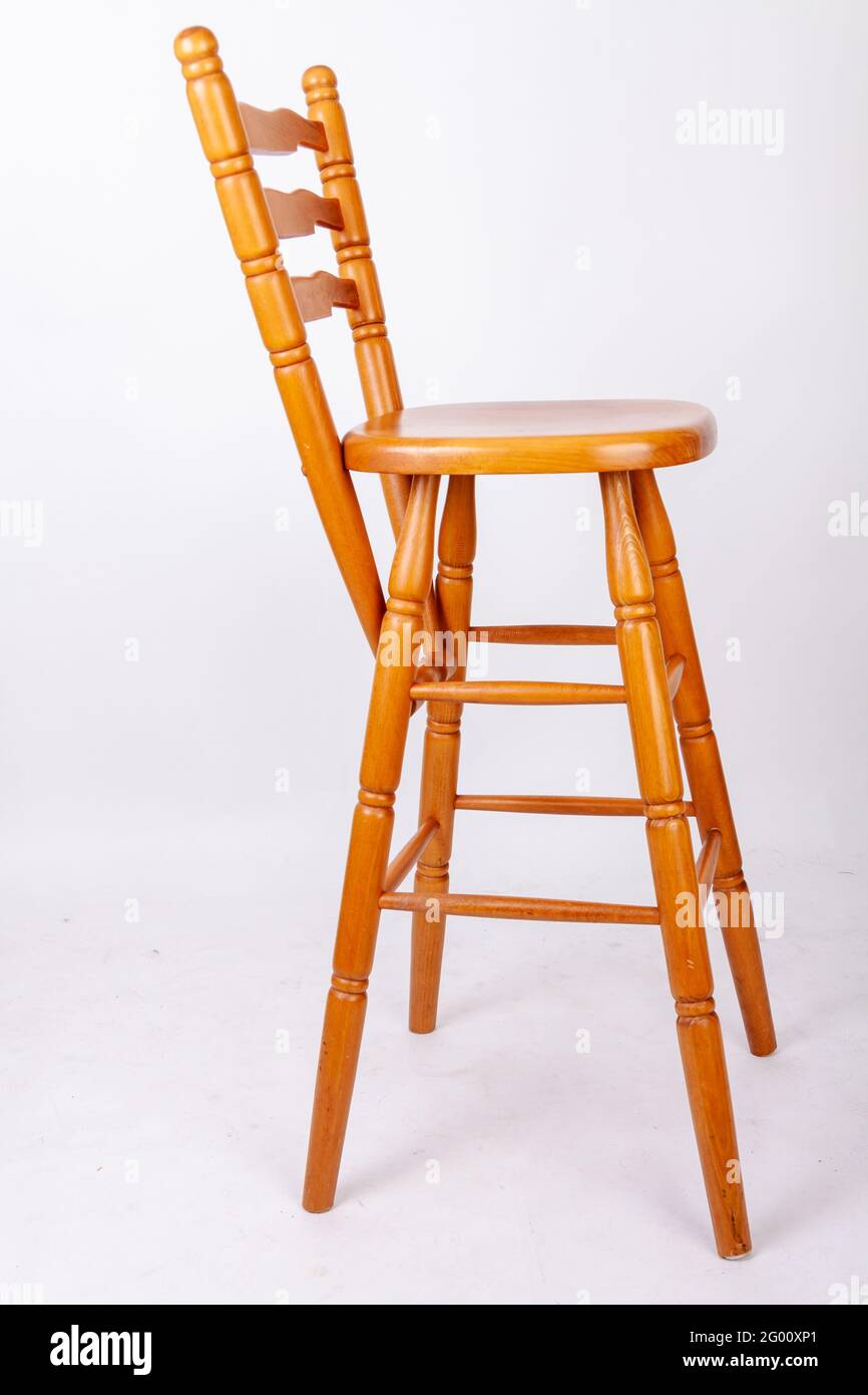 Wooden bar stool isolated on a white background Stock Photo - Alamy