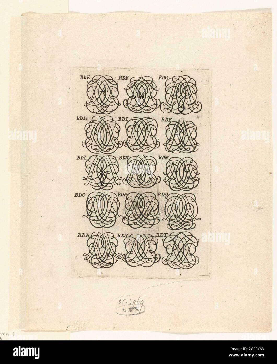 Fifteen letter monograms (BDE-BDT); Livre Nouveau et utile. From series ...