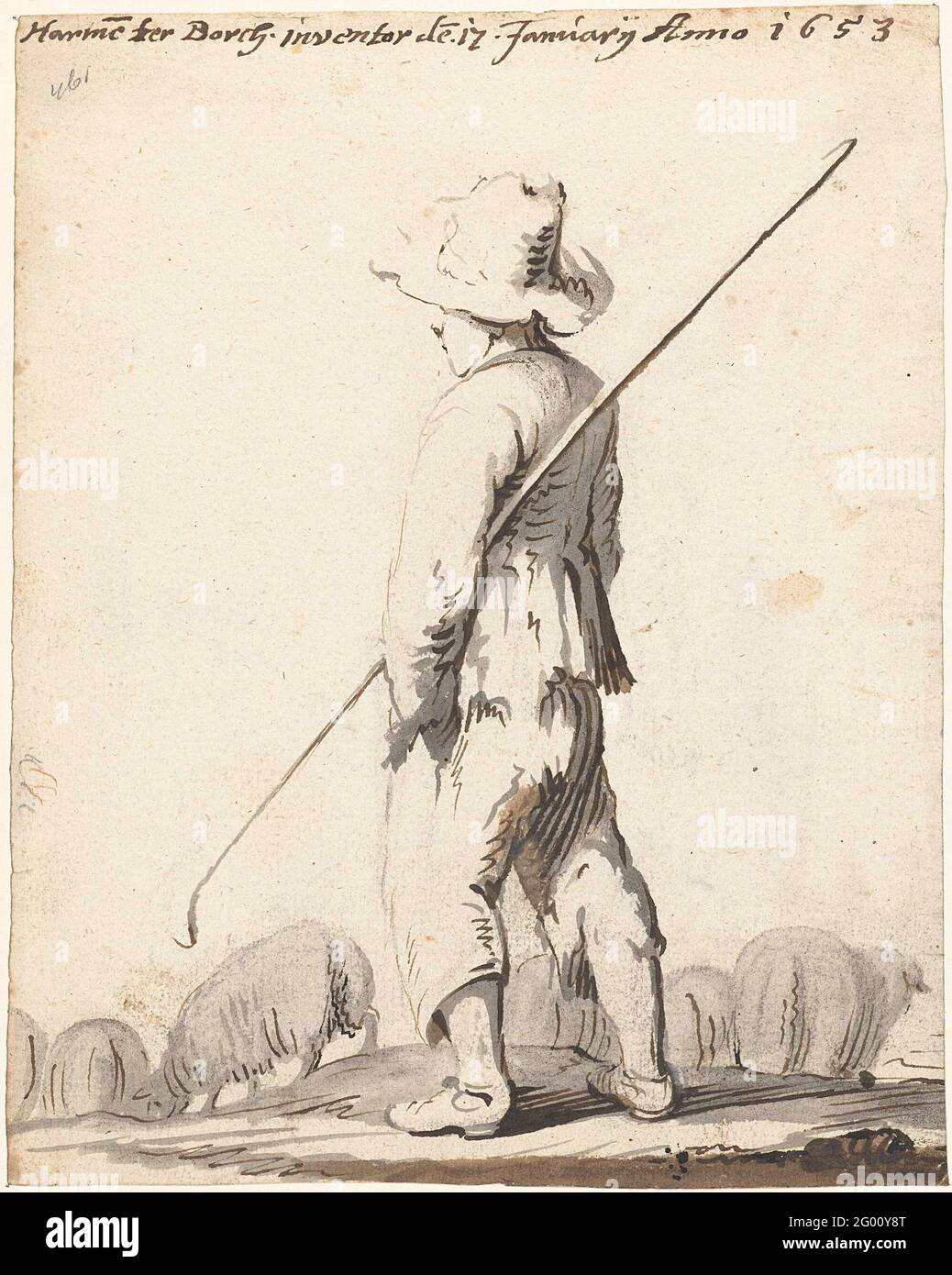 Shepherd with his herd, seen from behind Stock Photo - Alamy