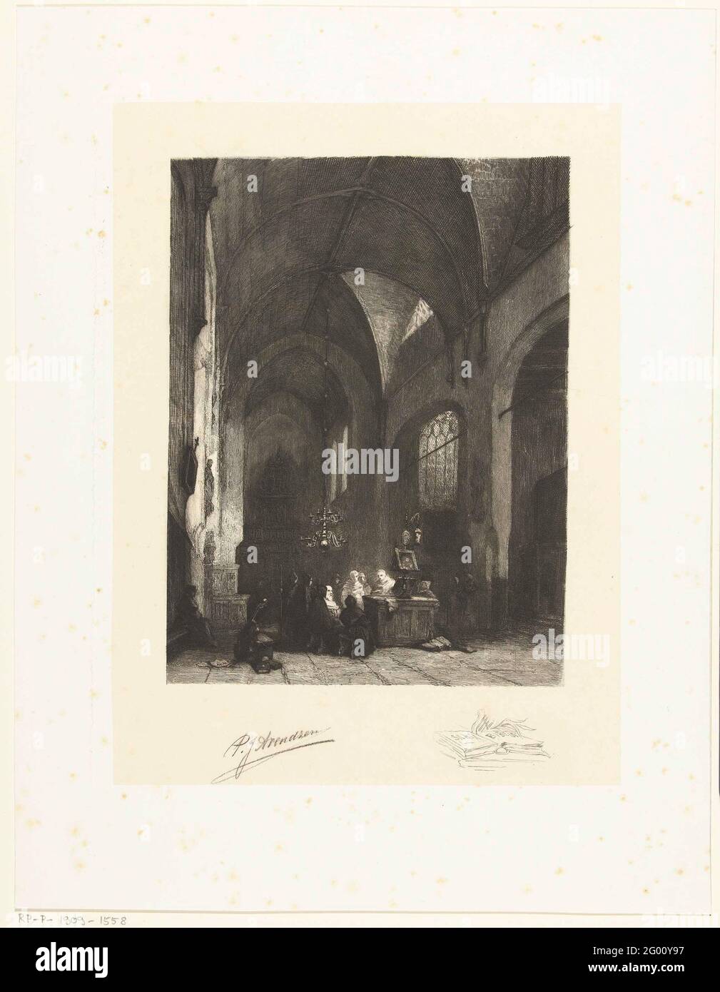 Service in a monastery church. A group of monks in darkijen is around ...