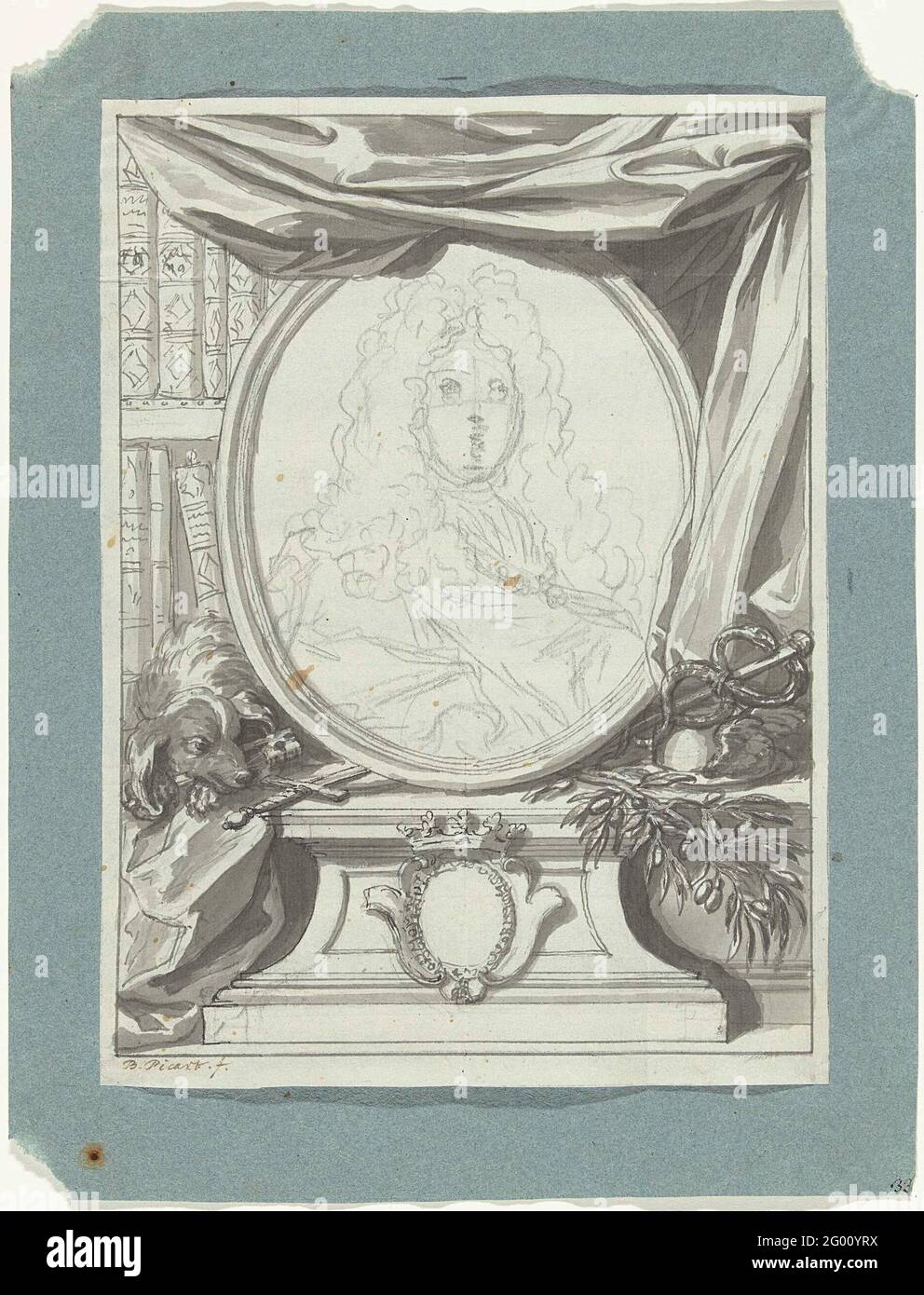 Design for a man's portrait in oval frame. Design for a print Stock ...
