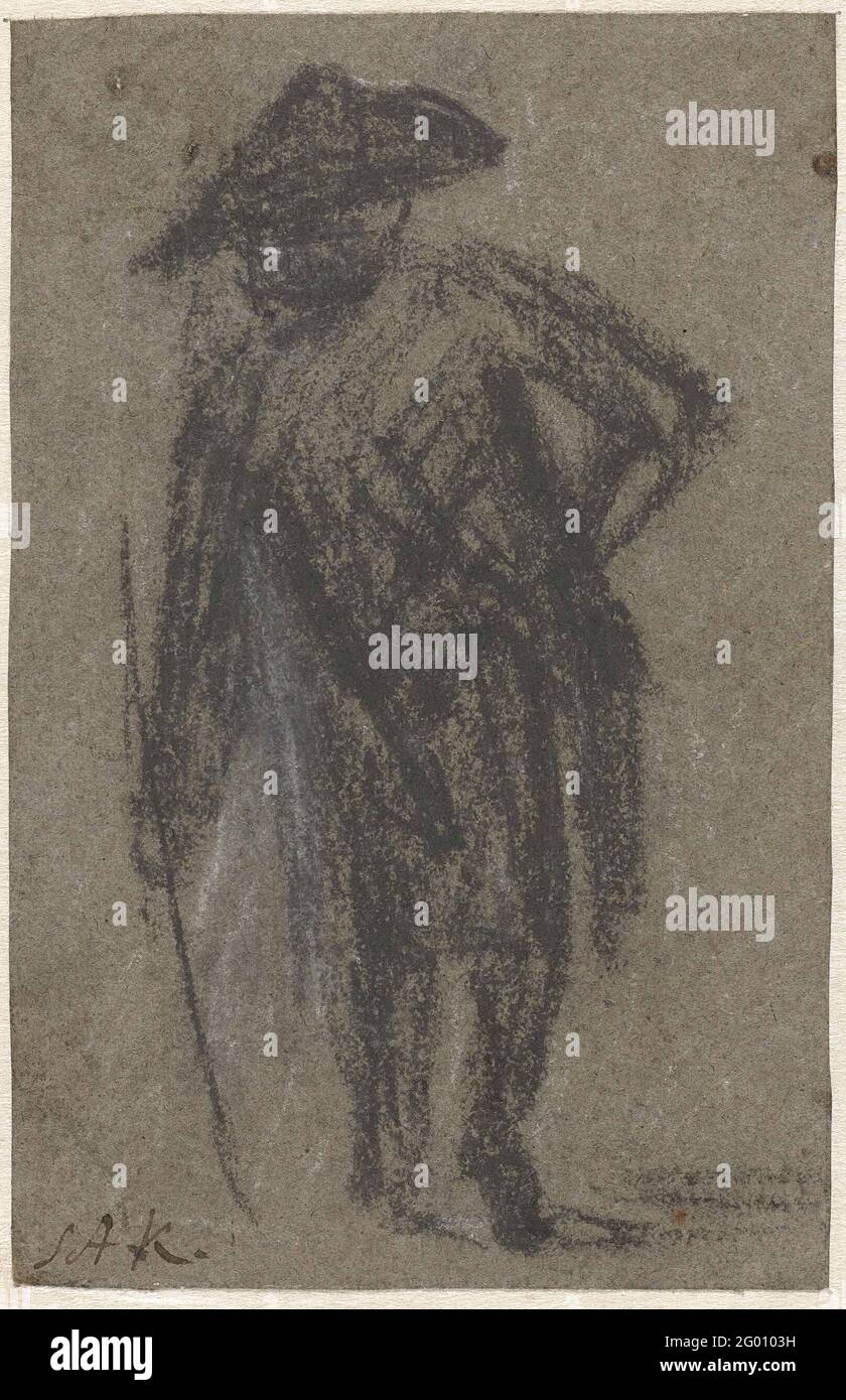 Caricature of a man with a curve back, seen on the back Stock Photo - Alamy