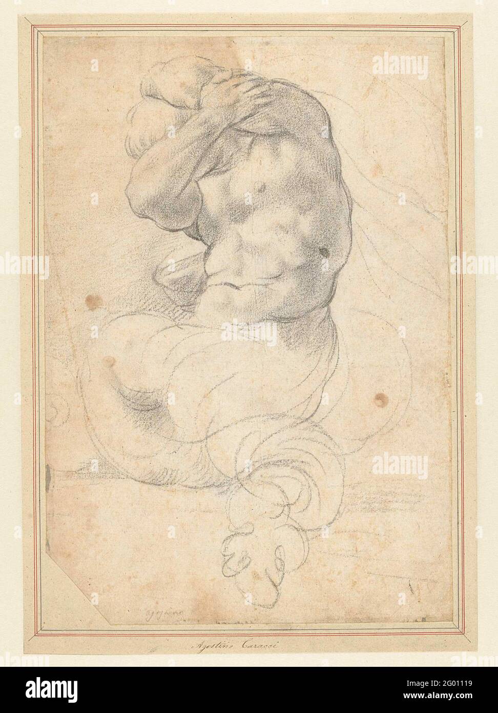 Sea monster or triton with around the head bent arms Stock Photo - Alamy