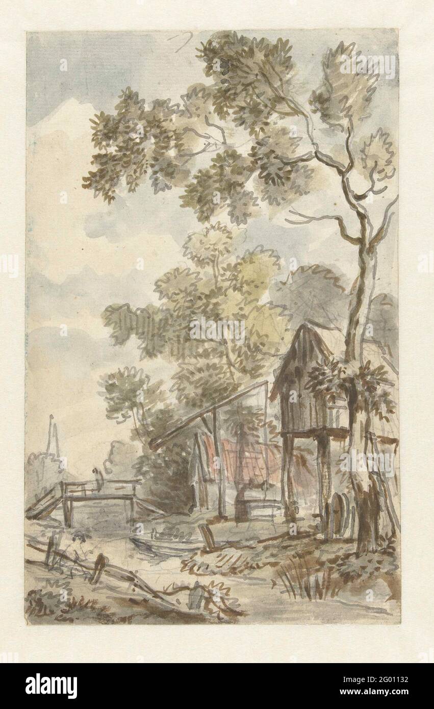 Design for wallpaper painting with Dutch landscape. Design for a wall ...