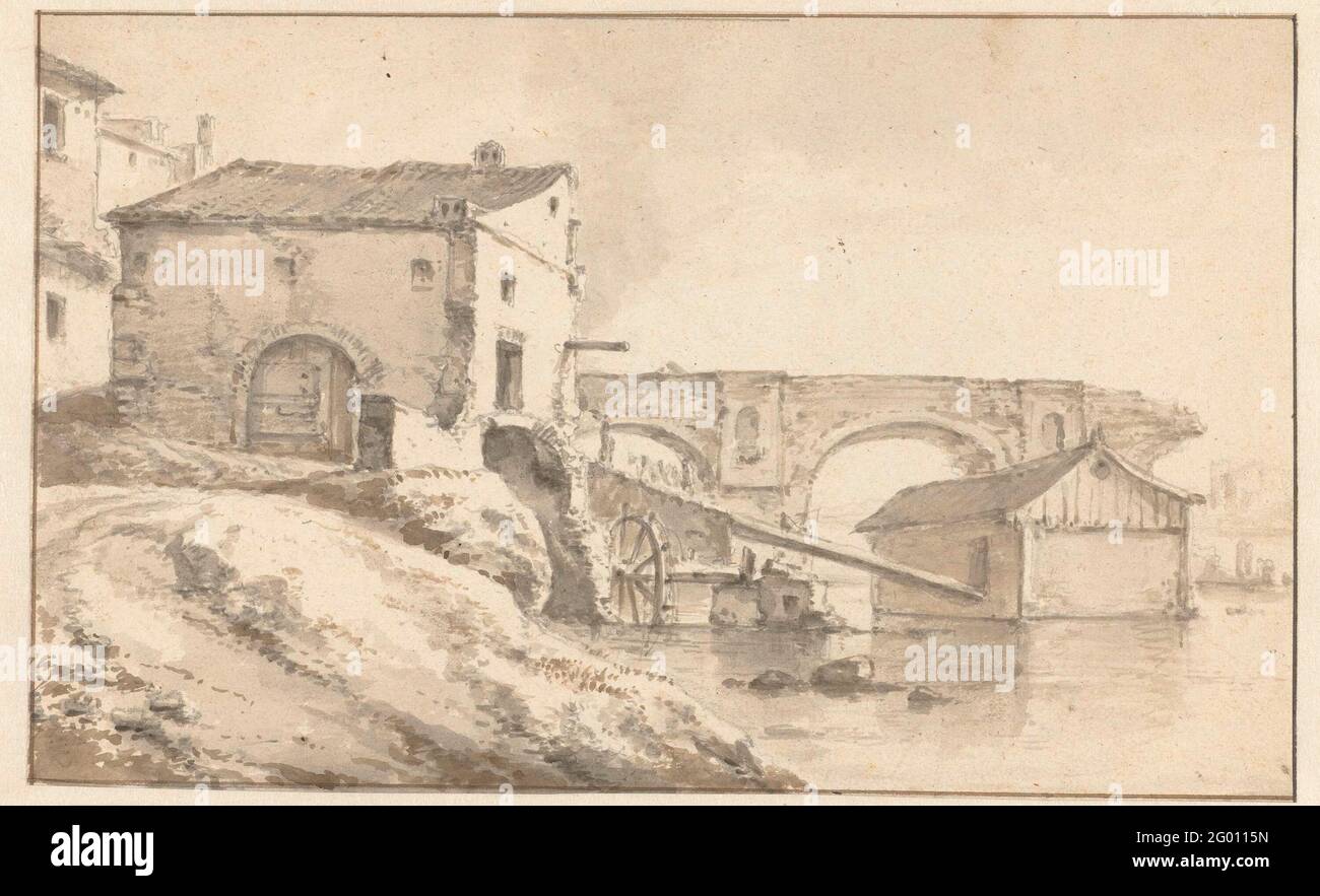 Water mill at a collapsed bridge Stock Photo - Alamy