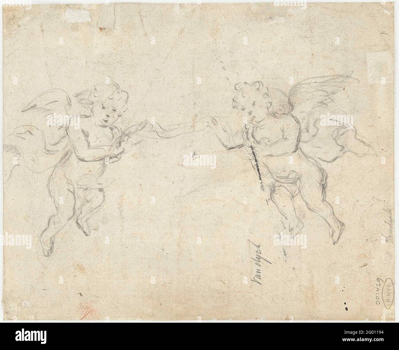 Two putti with a banderole Stock Photo - Alamy