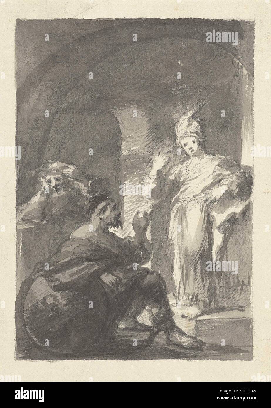 Dungeon with three people. Joseph in prison explains the dreams of the ...