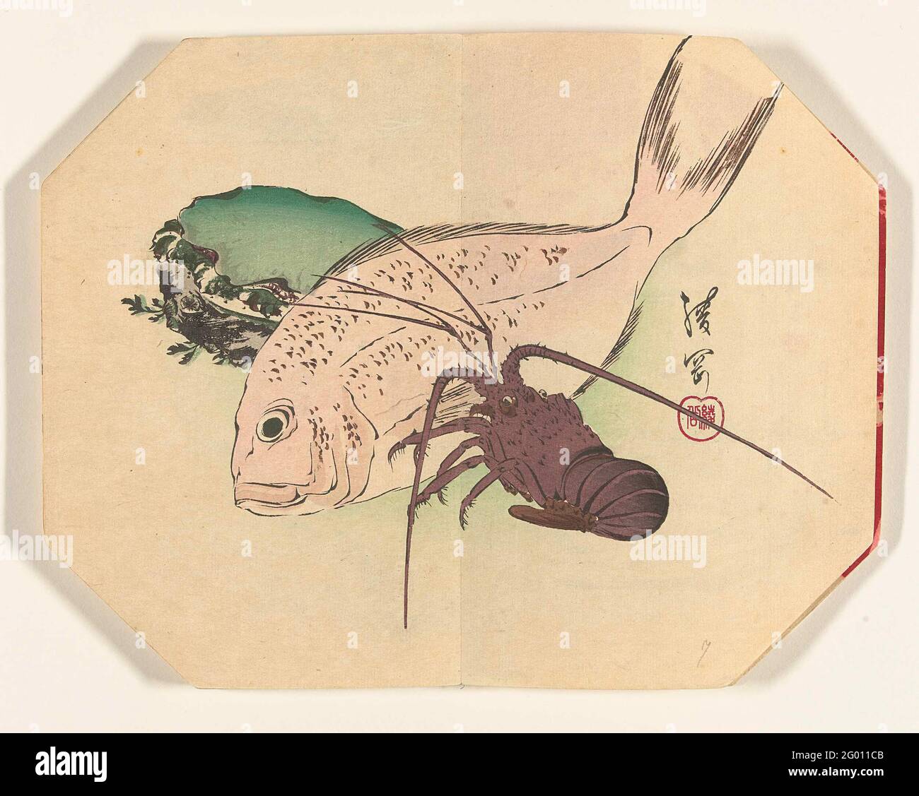 Oyster, fish and langoustine. Octogonal print in album with 39 prints ...