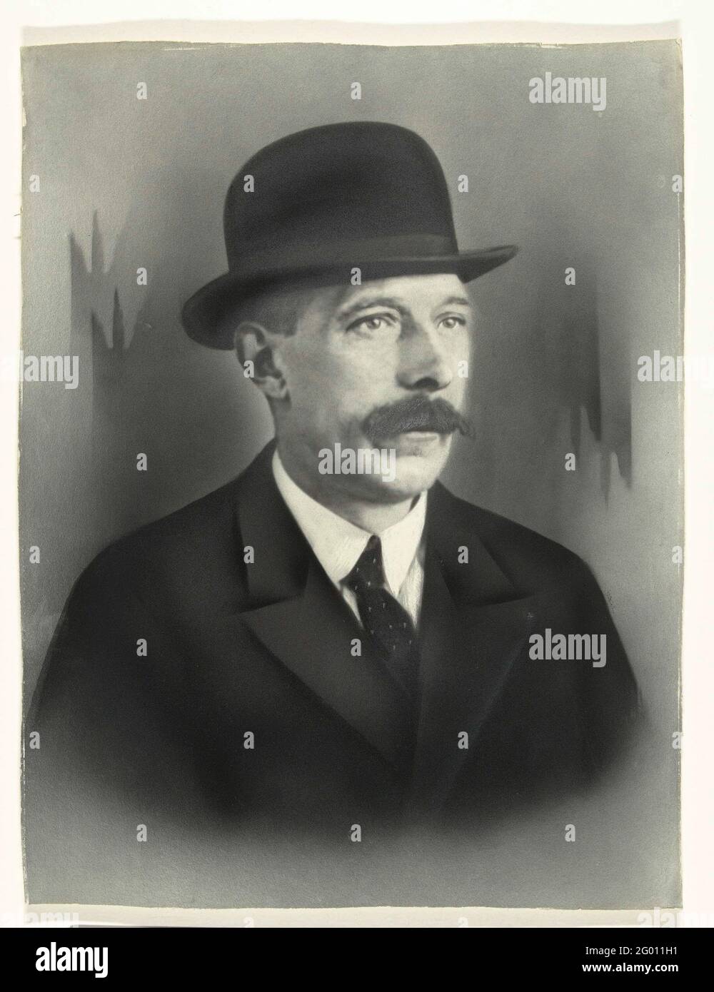 Colored portrait of a man with mustache and bowler hat Stock Photo - Alamy