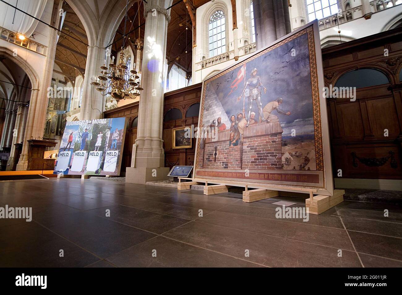 Church interior with various objects including an image of people ...