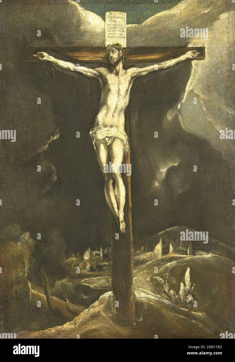 Christ on the cross. Christ on the cross, against a landscape with the ...