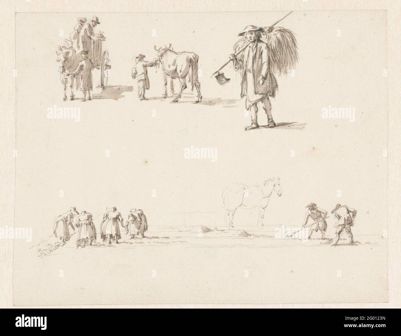 Studies of Landmen. Sketch sheet with studies of countrymen Stock Photo ...