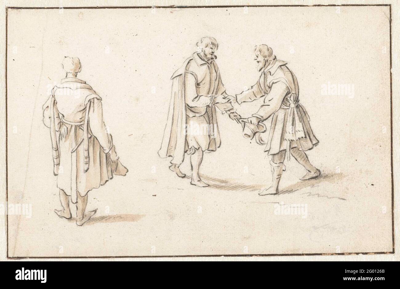 Standing man and two men greeted each other Stock Photo - Alamy