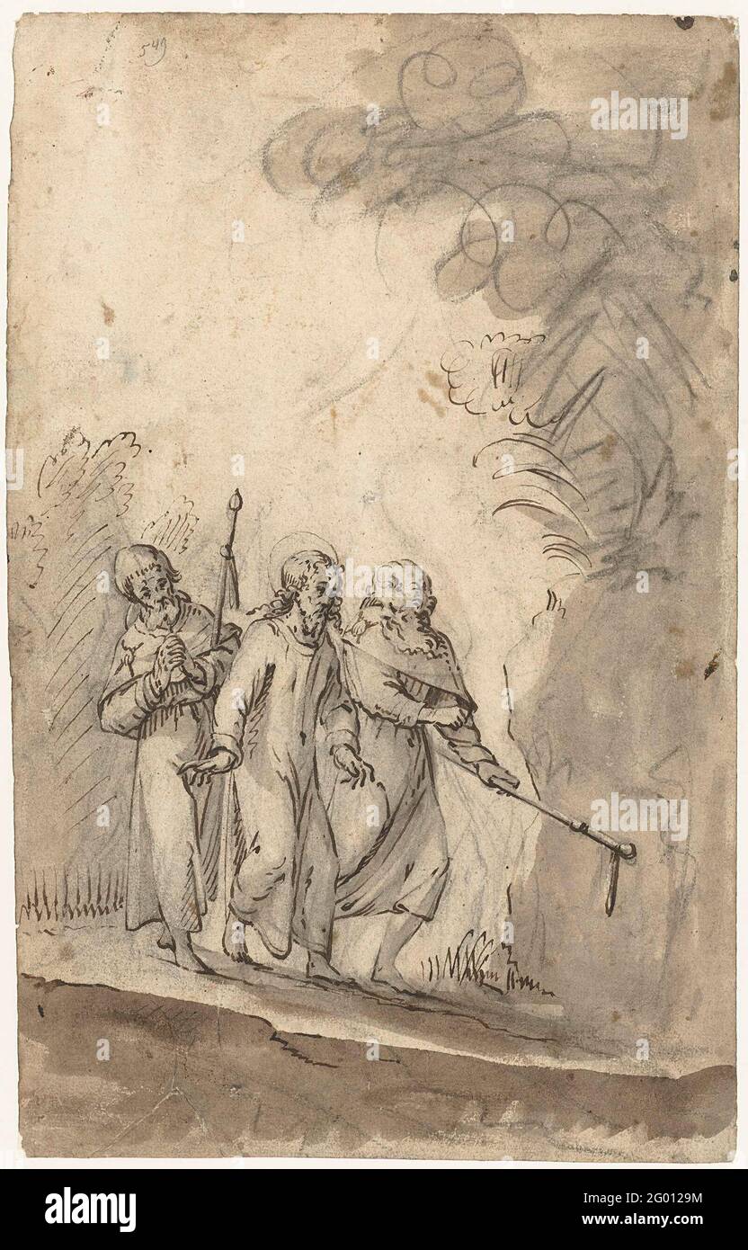 Christ with his disciples on the road to emmaus hi-res stock ...