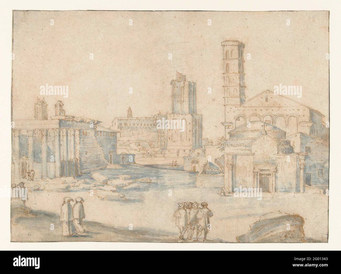 View of forum Romanum with the temple of Antonius and Faustina Stock ...