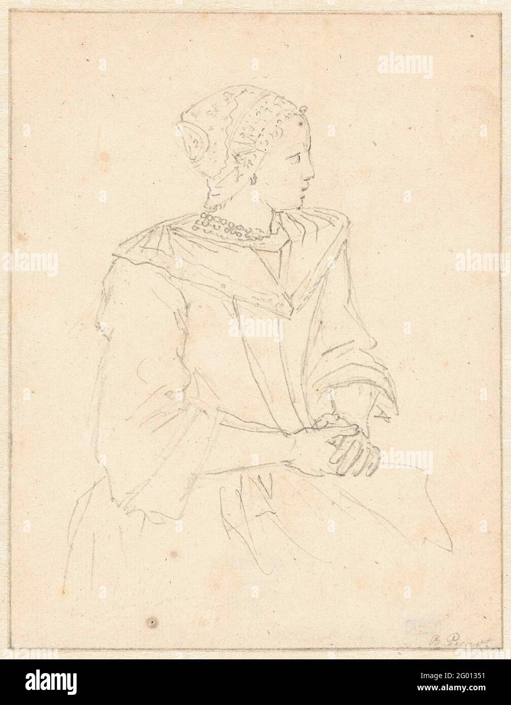 Sitting Noordhollandse Boerin, in profile to the right Stock Photo - Alamy