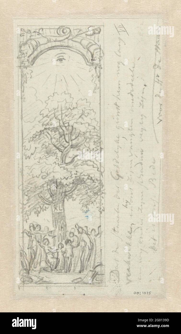 Group of people around a tree, under the all-seeing eye Stock Photo - Alamy