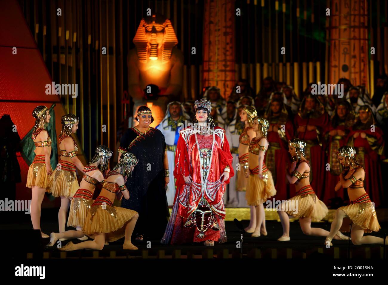 Cairo, Egypt. 29th May, 2021. Artists perform the opera Aida at Cairo ...