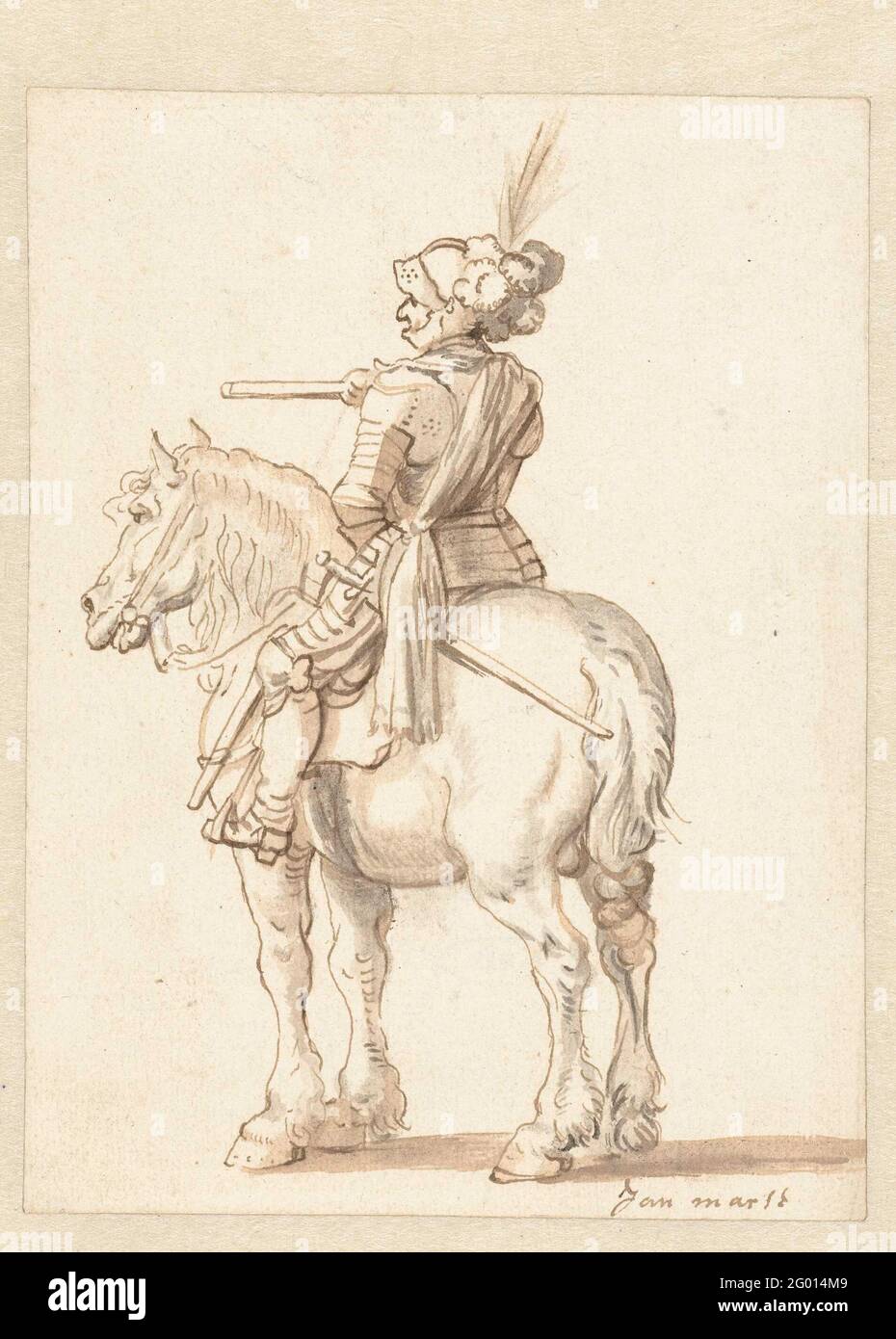 Rider in Kuras on horseback, half from behind Stock Photo - Alamy