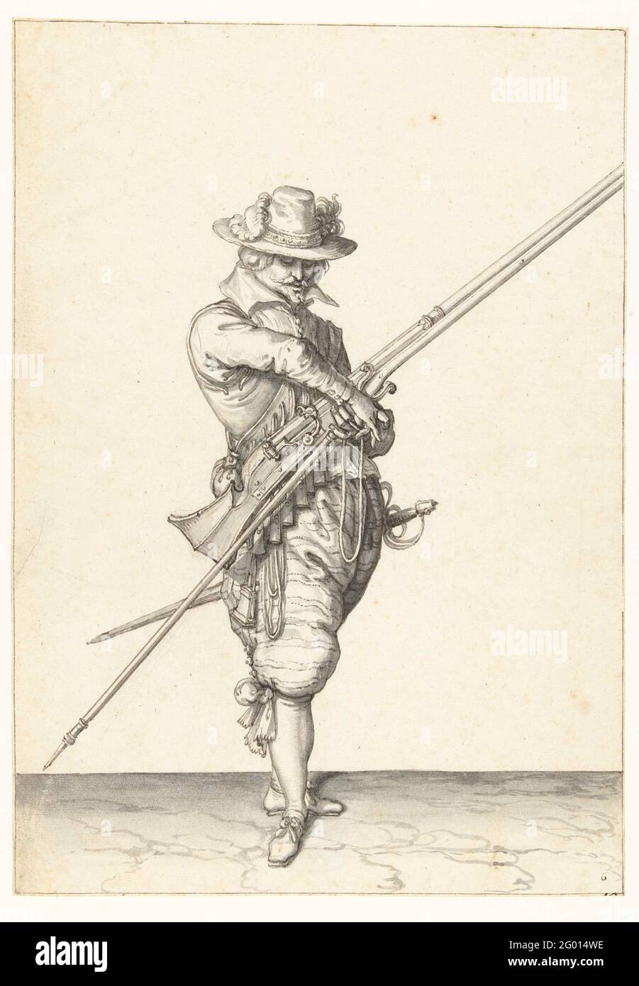 Soldier with a musket that grabs his wick; Arms hand of musquets ...