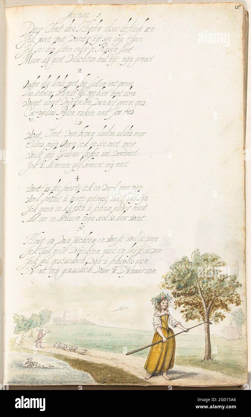 Shepherdess on a country road. Shepherdess walking on a country road ...