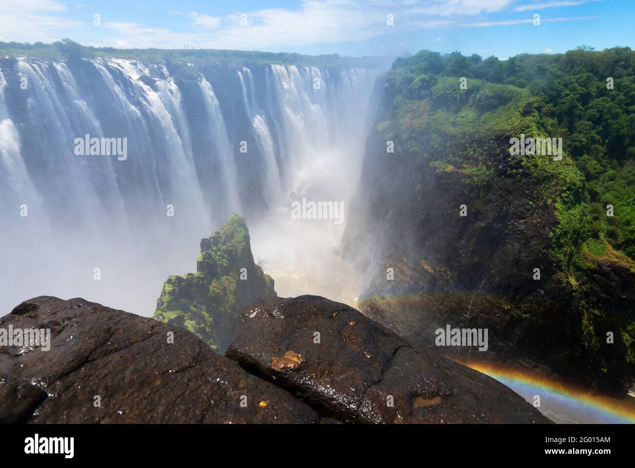 Victoria Falls National Park from over the rocks near the cliff in ...