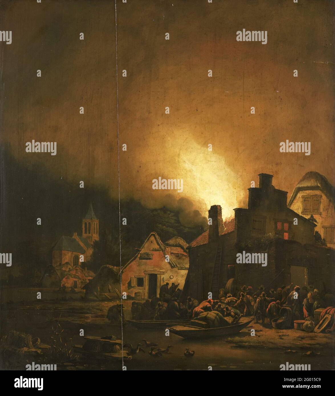 Fire by Night in a Village. Night fire in a village. The villagers get ...