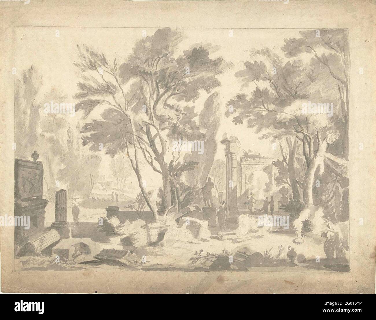 Landscape with ruins. Design for a painting Stock Photo - Alamy
